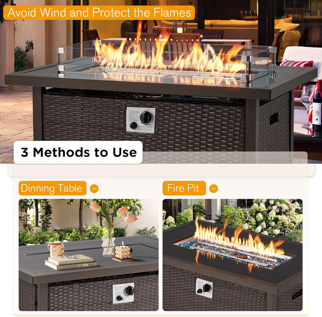 HomrestI 7 Pcs Patio Furniture Set w/ 44" Propane Fire Pit Table and S