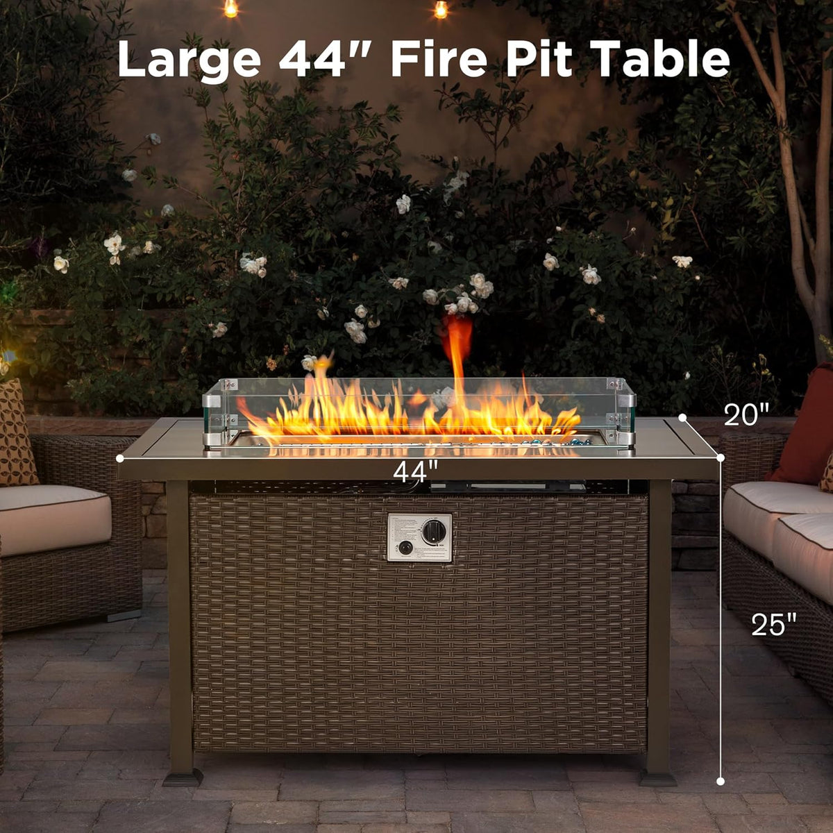 HomrestI 7 Pcs Patio Furniture Set w/ 44" Propane Fire Pit Table and S