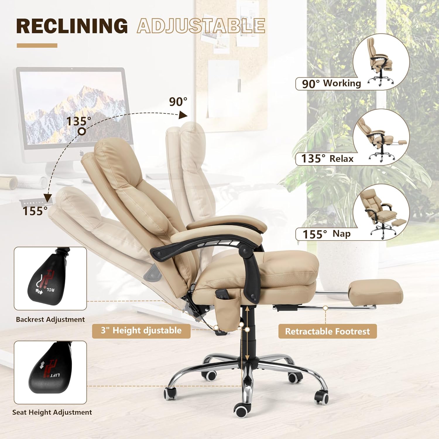 HOMREST Ergonomic Office Chair with Massage & Heating, Adjustable with