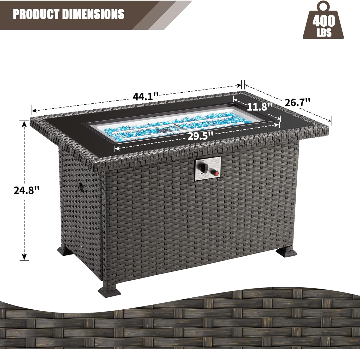 Homrest 44" Propane Gas Fire Pit Table 50000 BTU with Aluminum Tableto