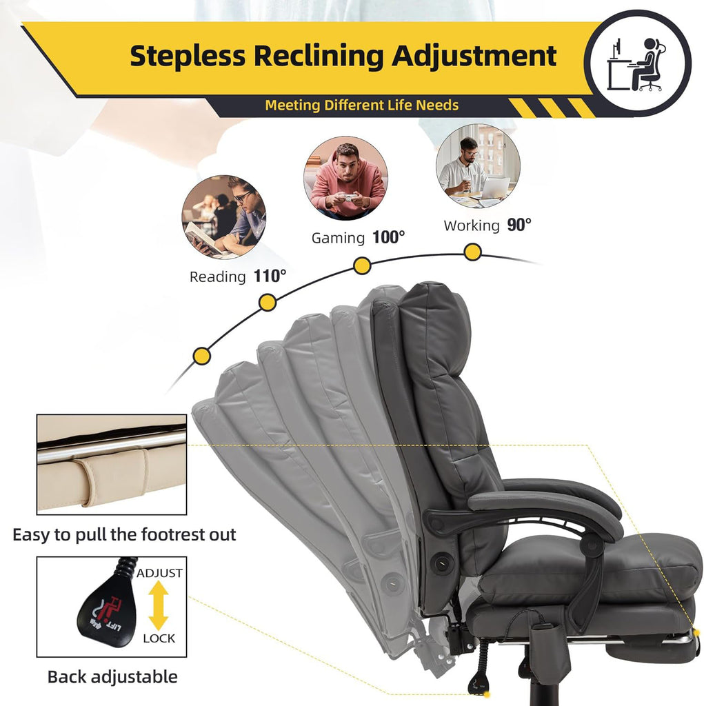 Executive Office Chair, Heated Massage Office Chair with Footrest - HOMREST