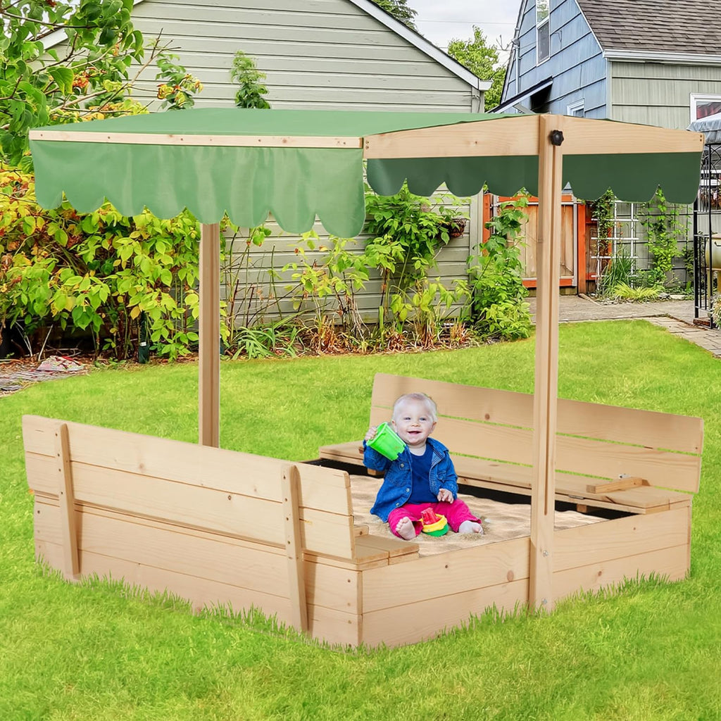 Homrest Kids Sandbox with Cover,Height Adjustable Roof,for Aged 3-8, w