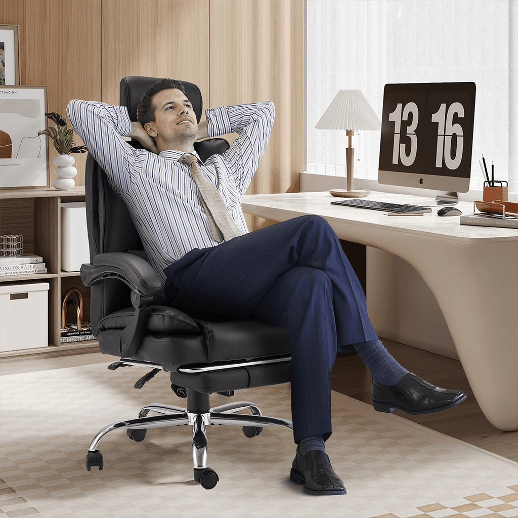 Executive Reclining Adjustable Headrest Office Chair with Footrest Bla
