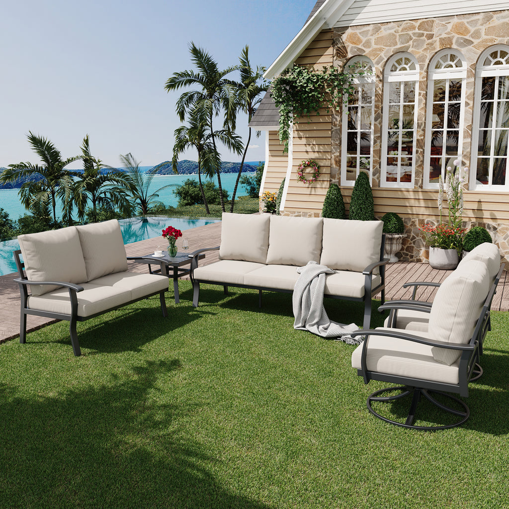 HOMREST Patio Furniture Sets 5 PCS Outdoor Metal Conversation Sets wit