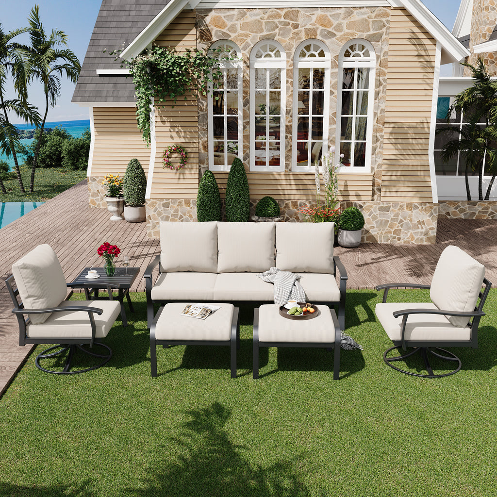 HOMREST Patio Furniture Sets 6 PCS Outdoor Metal Conversation Sets wit