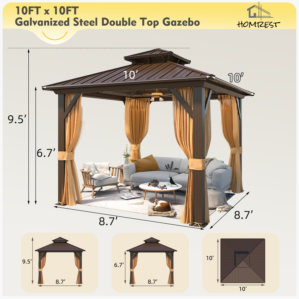 10x10 Gazebo | Strong Steel Roof, Spacious Design ¨C Homrest