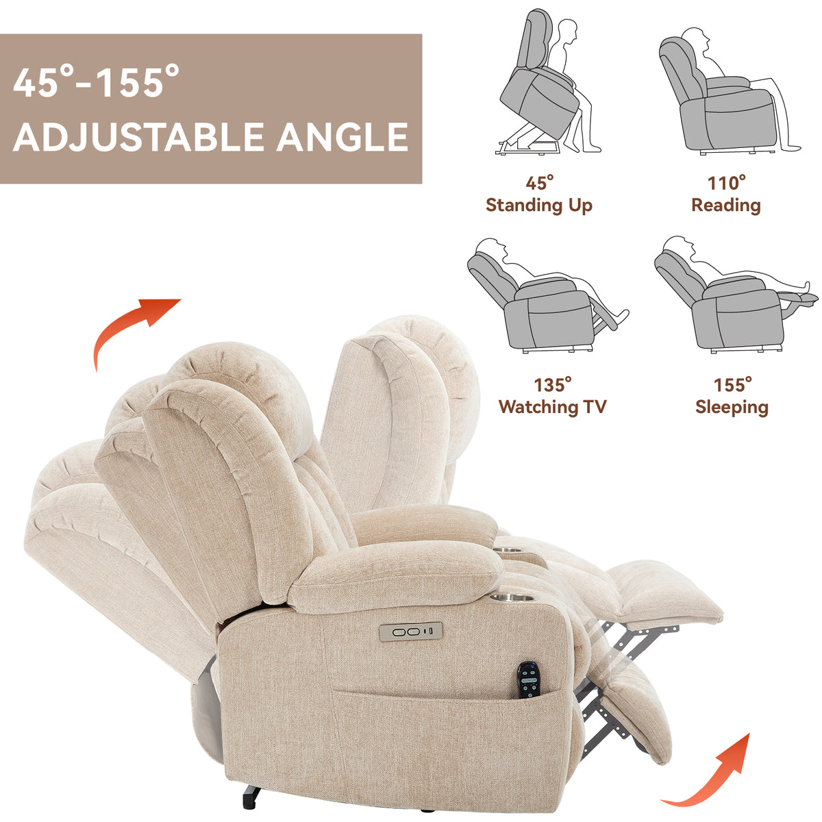 Homrest Premium Electric Recliner Chair with 8-Point Massage & Heating