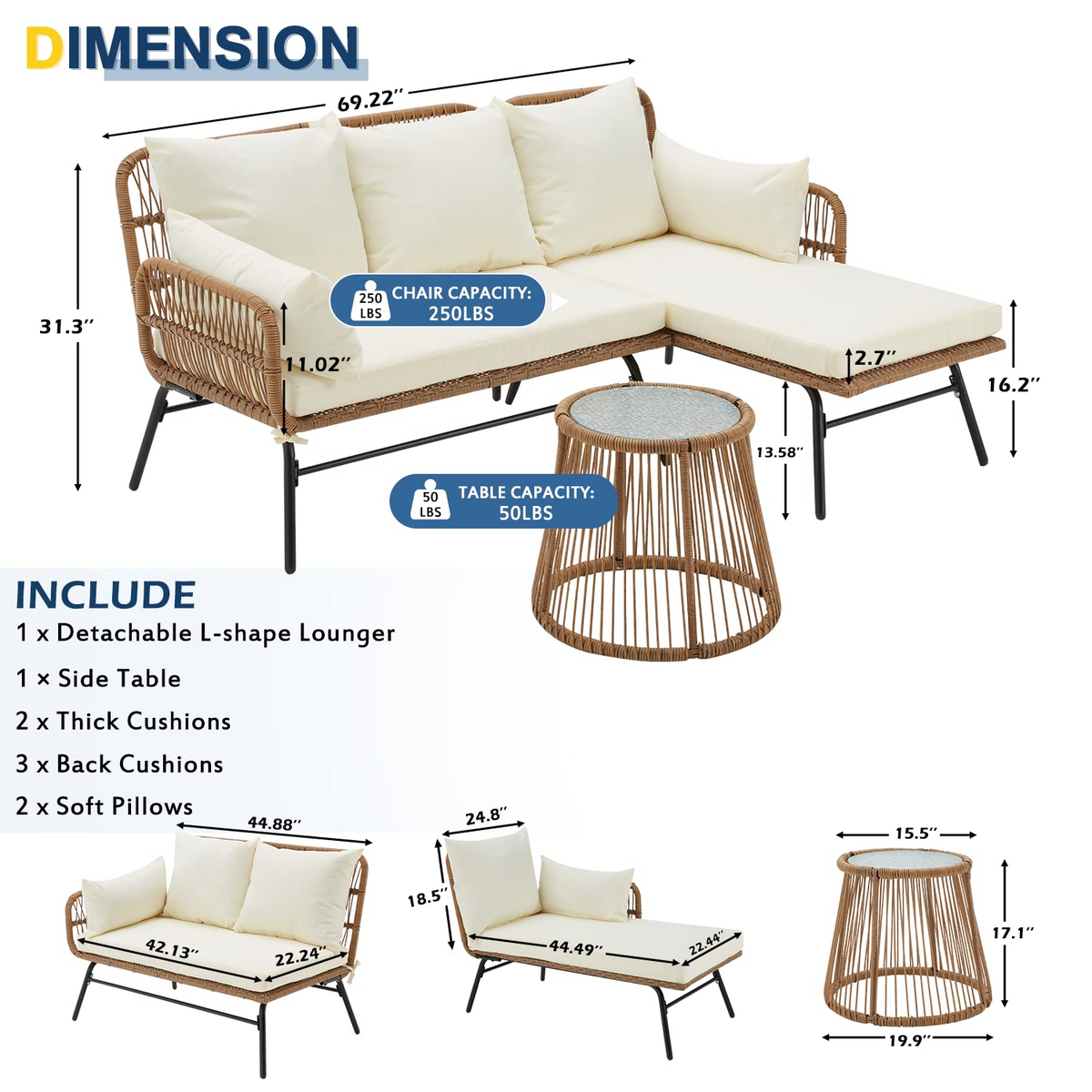 3-Piece Patio L-Shaped Sofa | Stylish & Weather Resistant - HOMREST