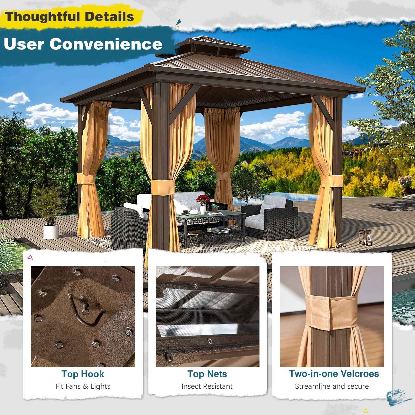 10x10 Gazebo | Strong Steel Roof, Spacious Design ¨C Homrest