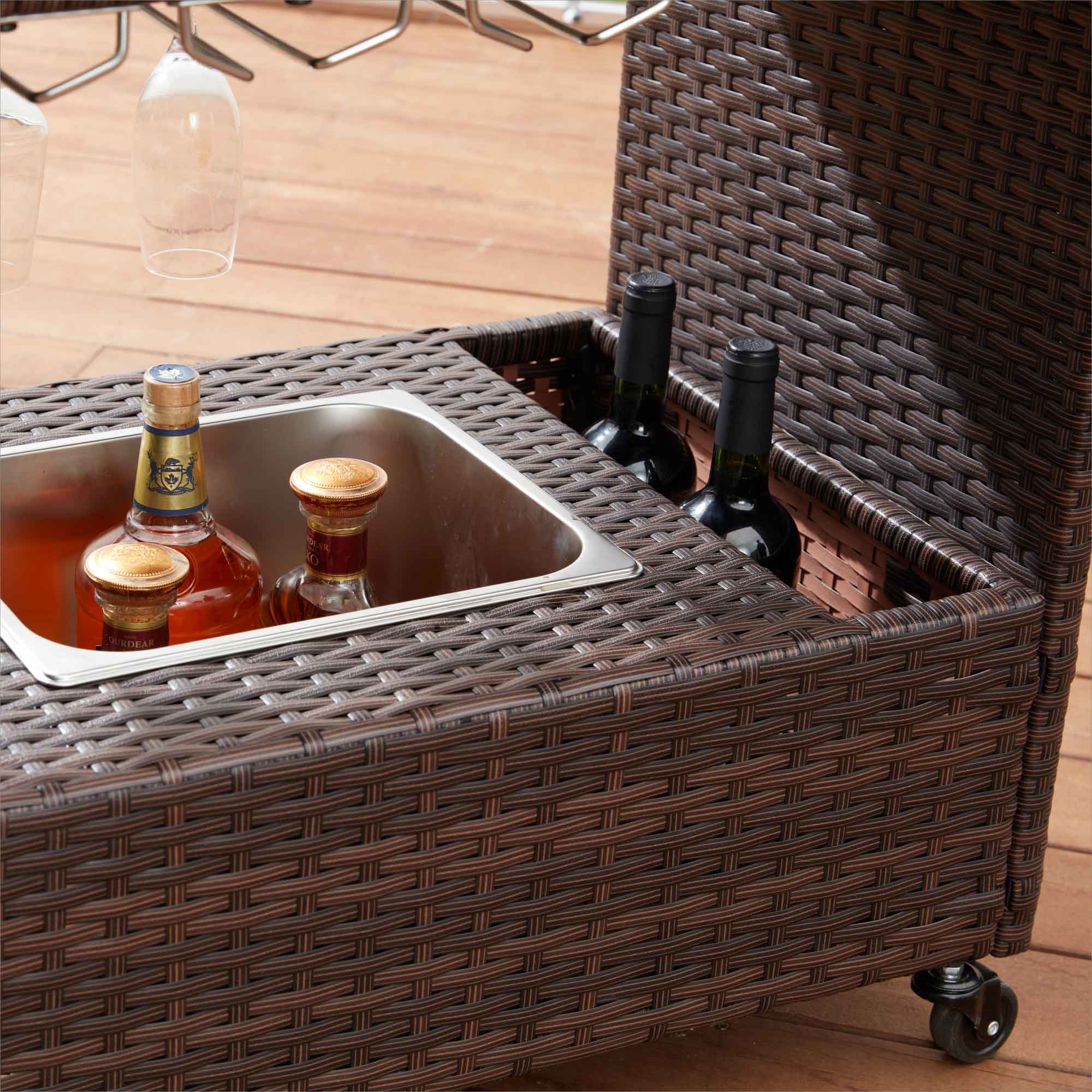 Homrest Outdoor Wicker Bar Cart with Removable Ice Bucket