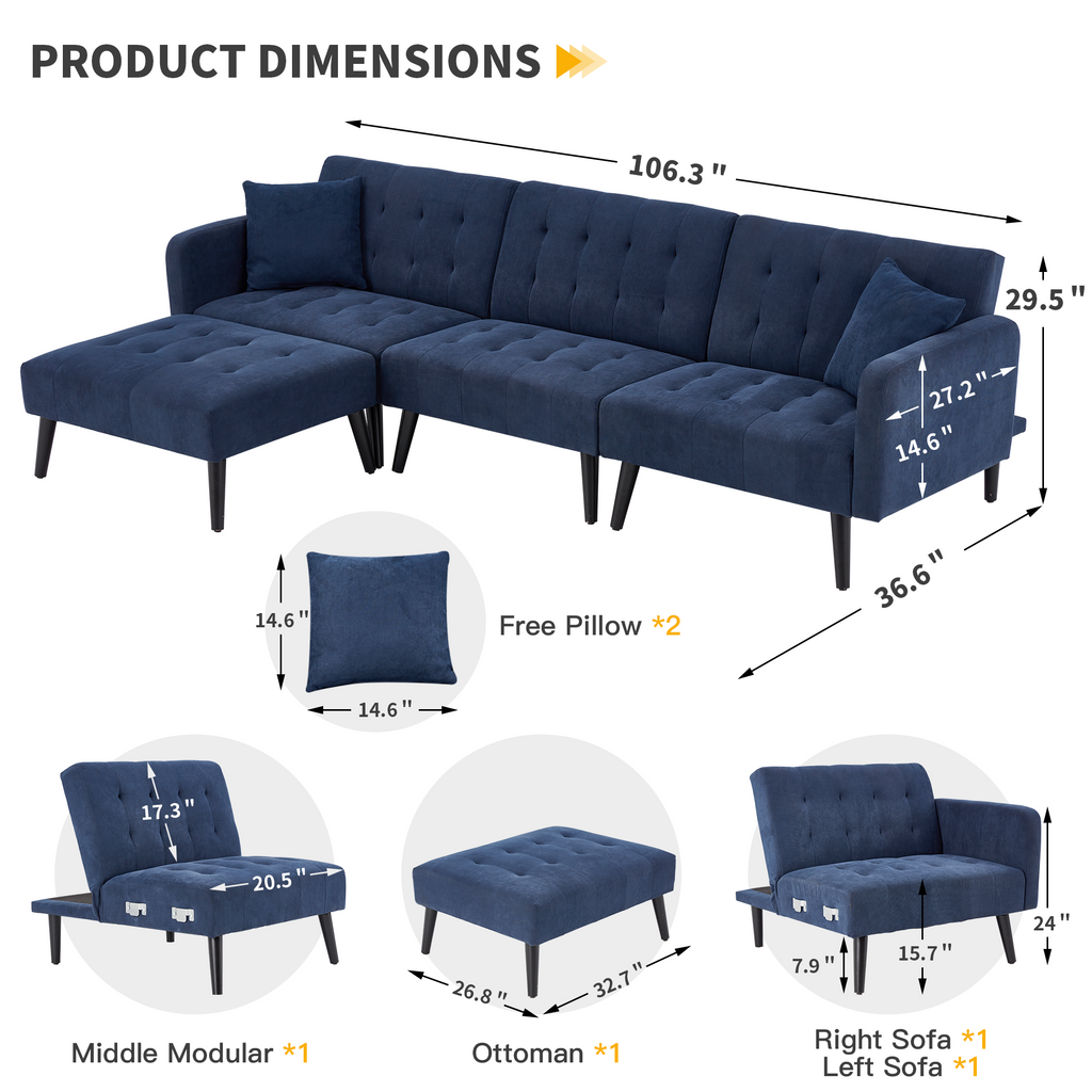 Homrest Convertible Sectional Sofa Bed with backrest
