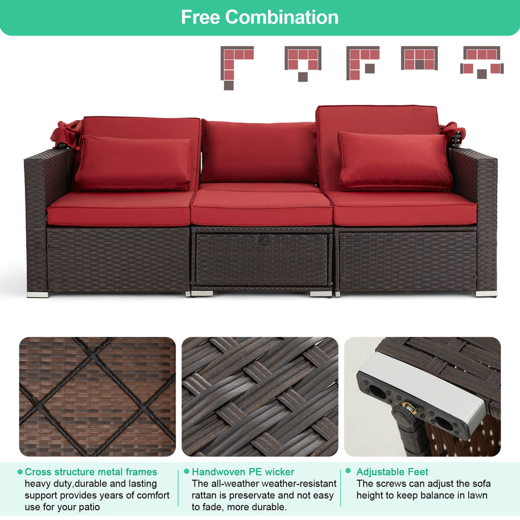 Homrest 6 Pcs Outdoor Sectional Sofa Daybed w/ Canopy