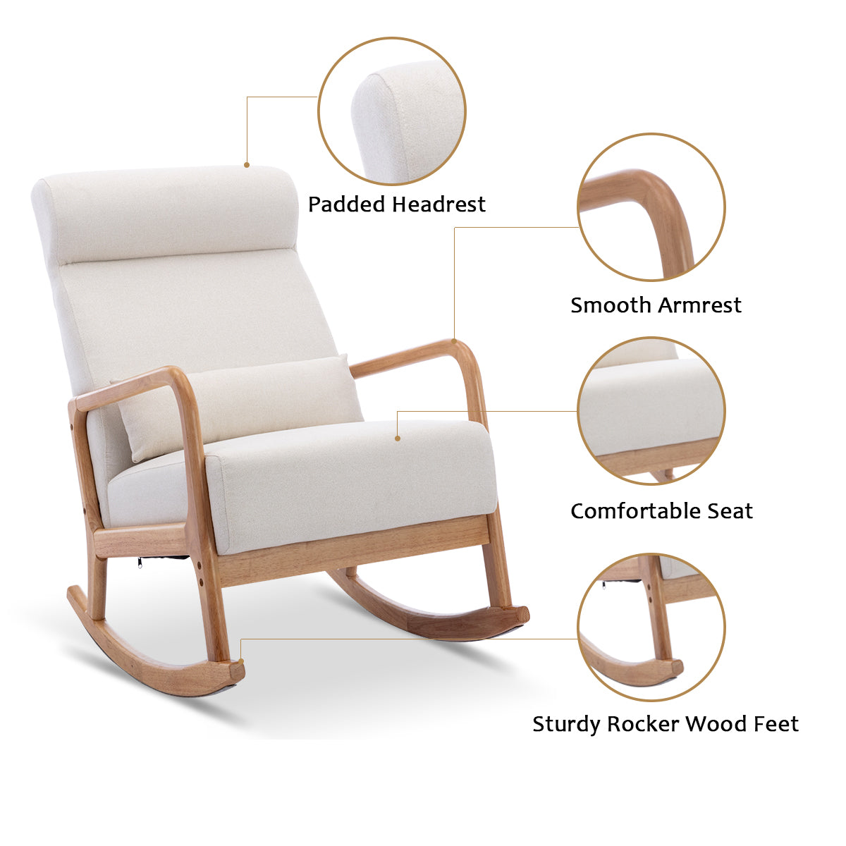 Rocking Chair with Cushion & Pillow for Living Room