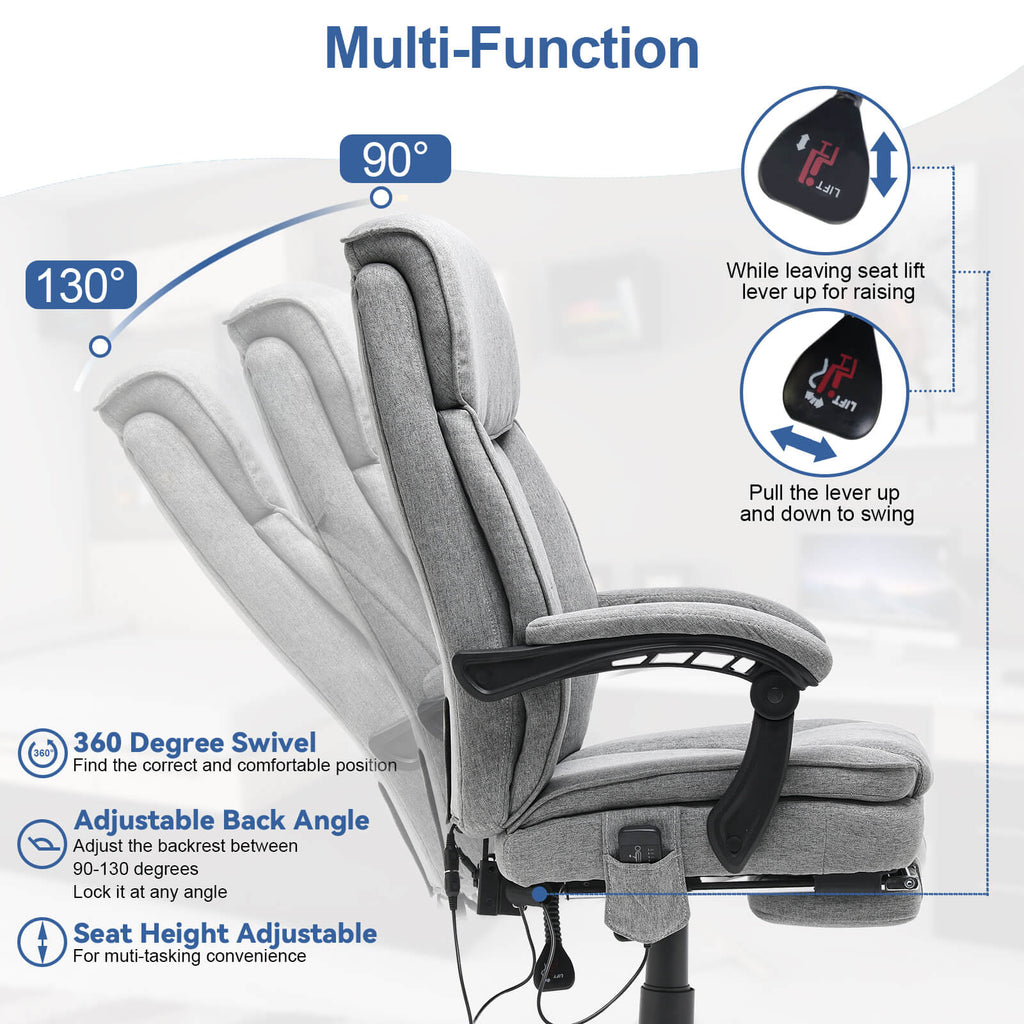 Ergonomic Breathable Fabric Reclining Massage Office Chair