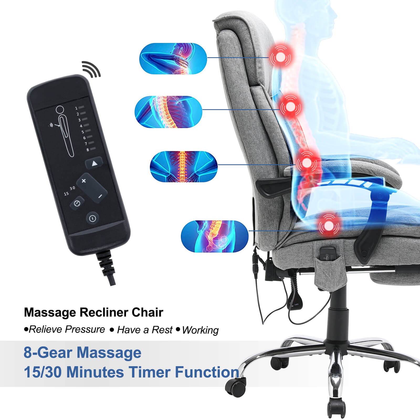 Ergonomic Breathable Fabric Reclining Massage Office Chair