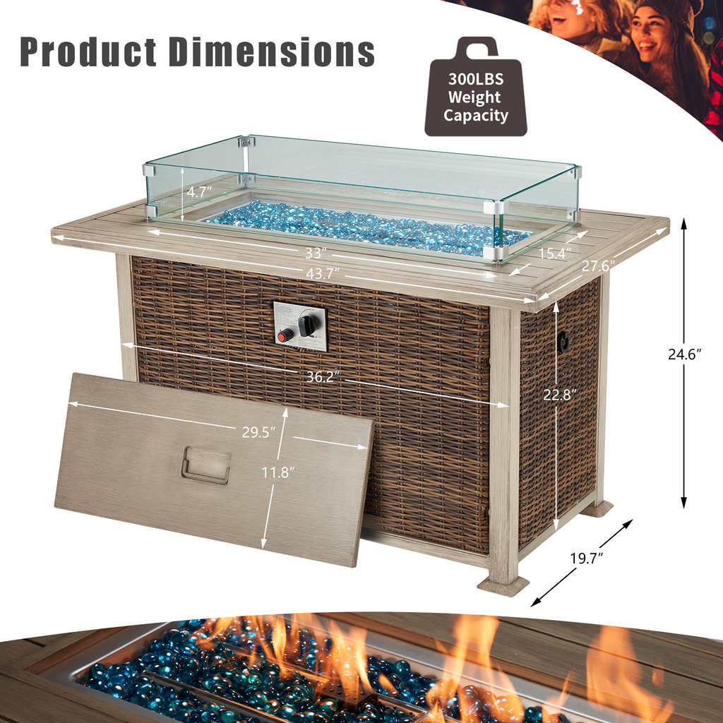 Homrest 44 in Fire Pit Table Propane Aluminum Table Top