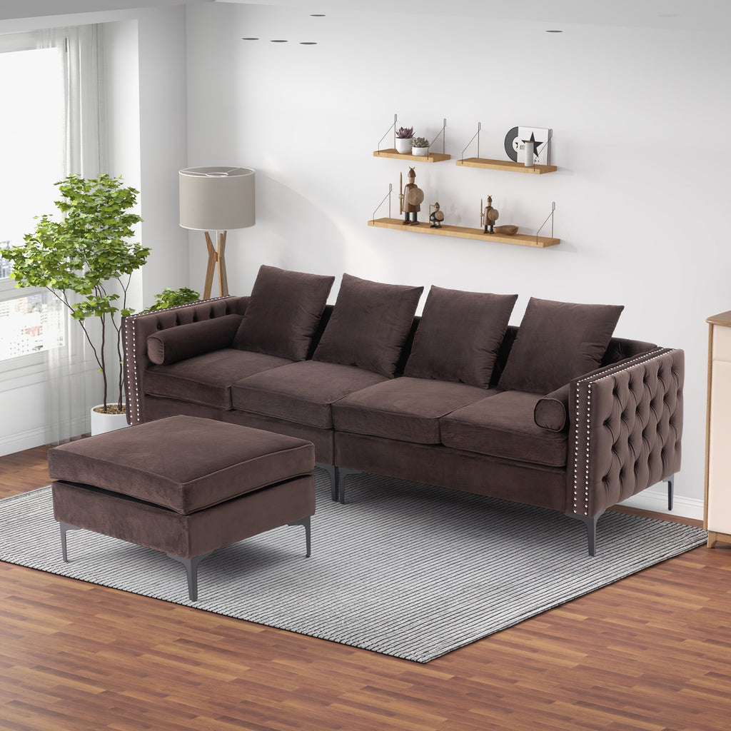Homrest 4-Seat Sectional Sleeper Sofa Dutch Velvet Couch Bed
