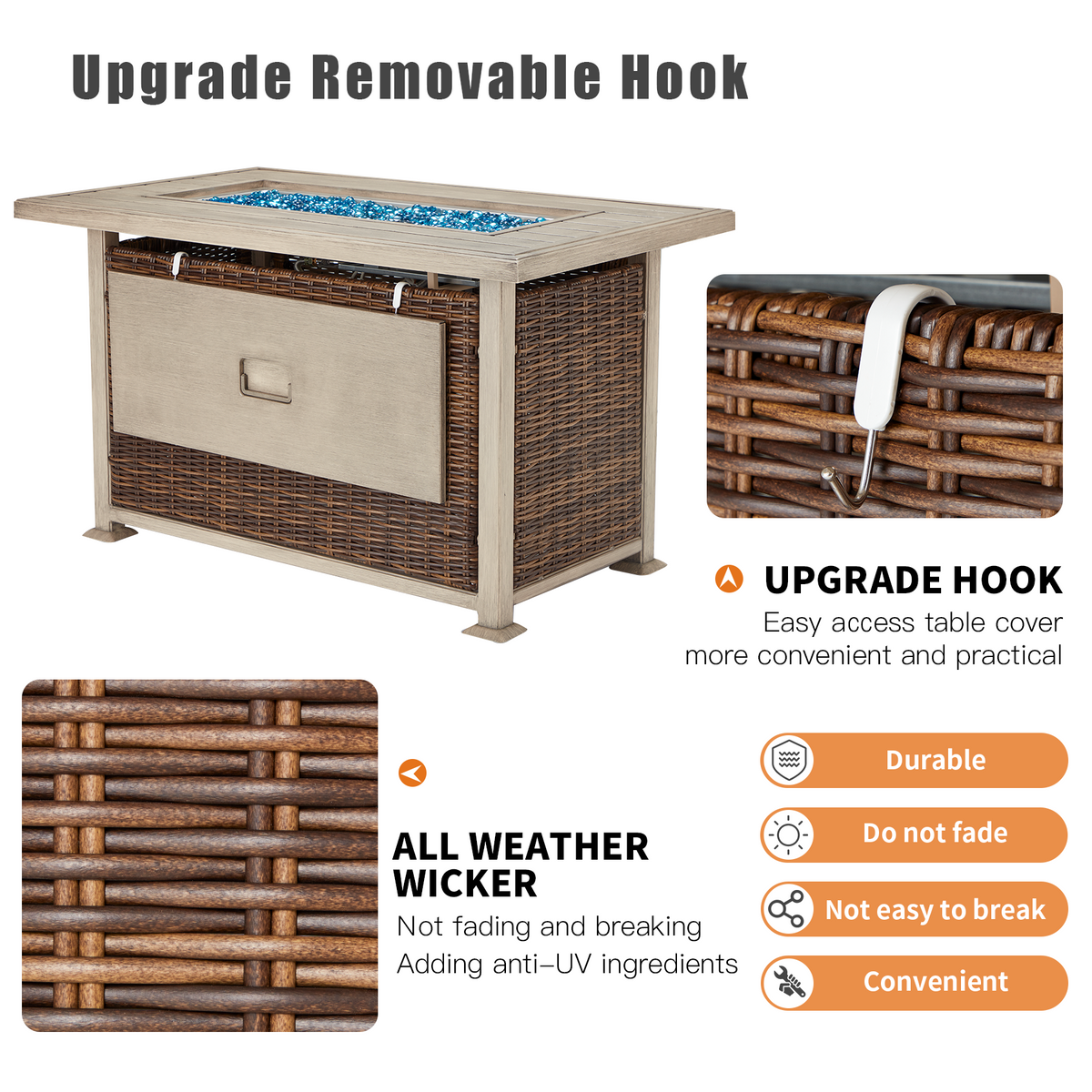 Homrest 44 in Fire Pit Table Propane Aluminum Table Top