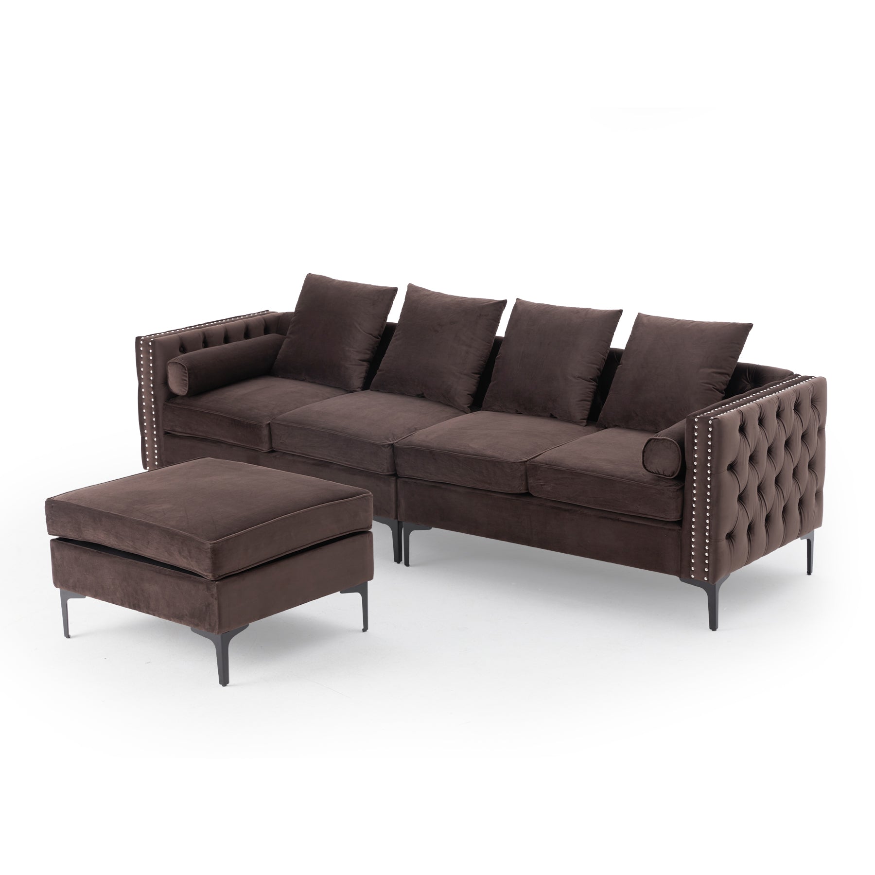Homrest 4-Seat Sectional Sleeper Sofa Dutch Velvet Couch Bed