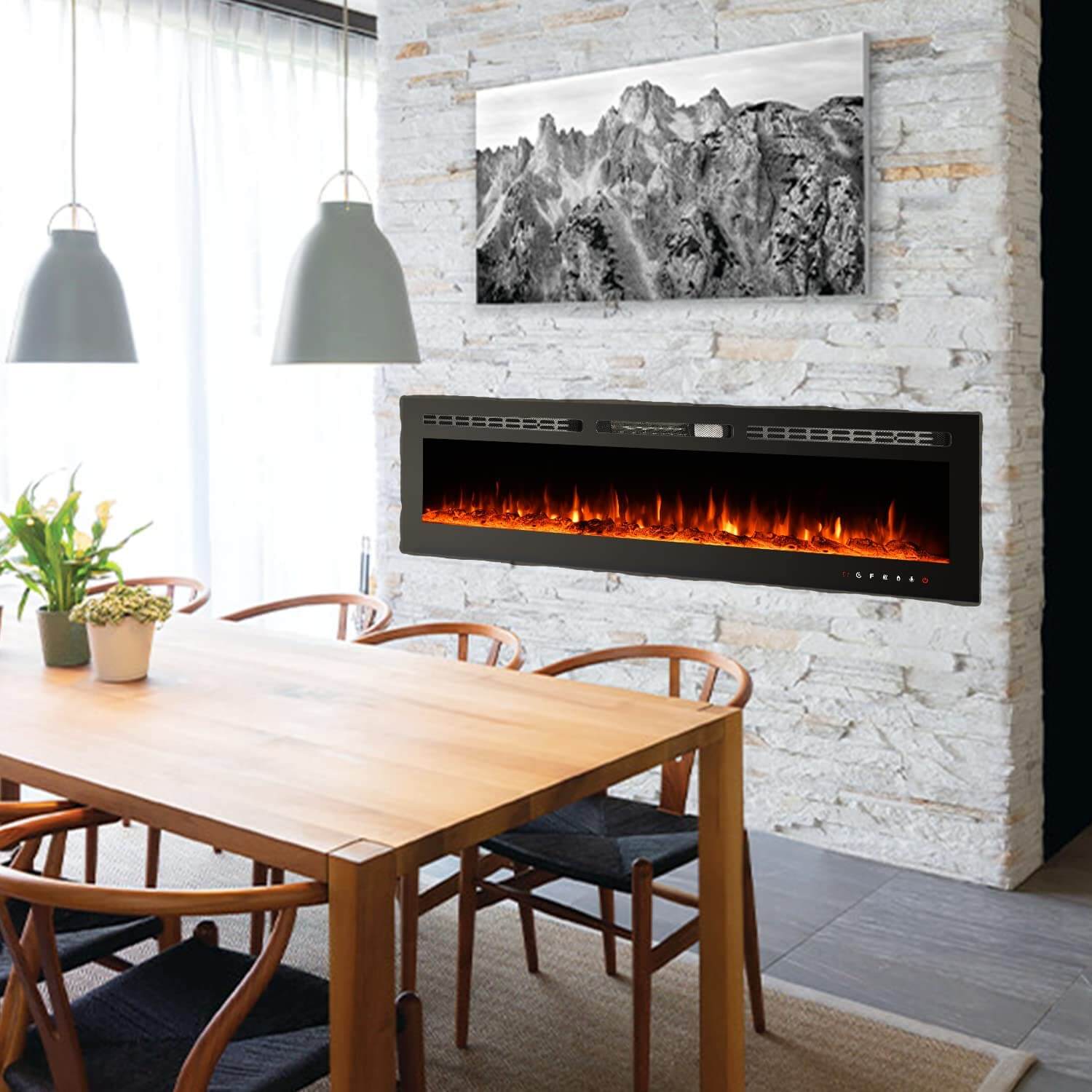 70 inch Electric Fireplace, Wall Mounted Fireplace Insert