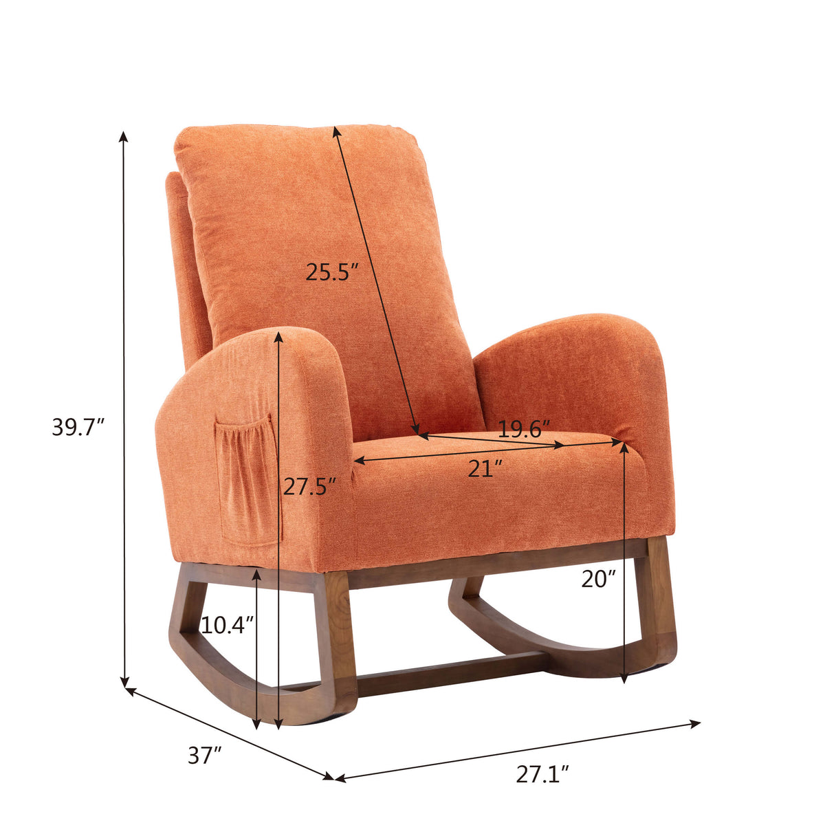 Upholstered Rocking Chair Glider Rocker Armchair, Orange