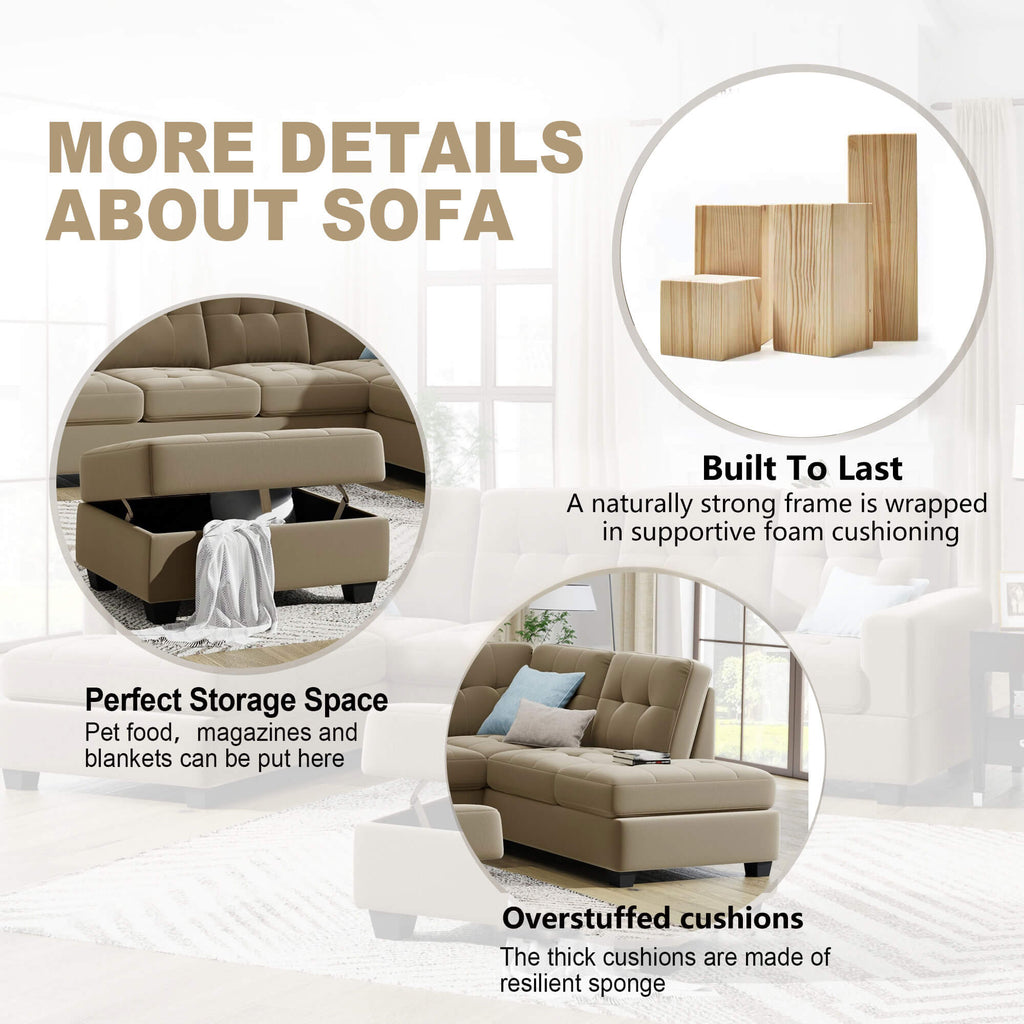 Homrest Sectional Sofa with Chaise Lounge Living Room Couch