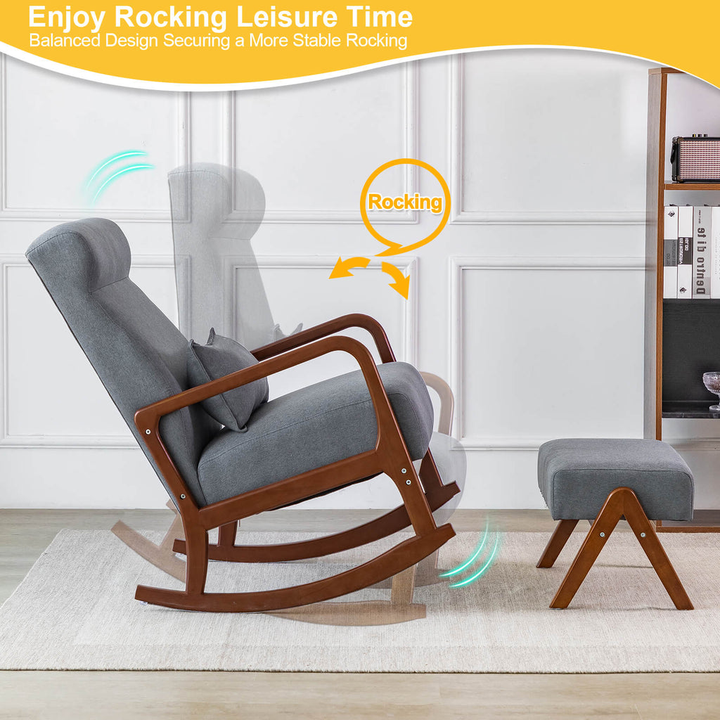 Homrest Fabric Rocking Chair Ottoman Set with Pillow