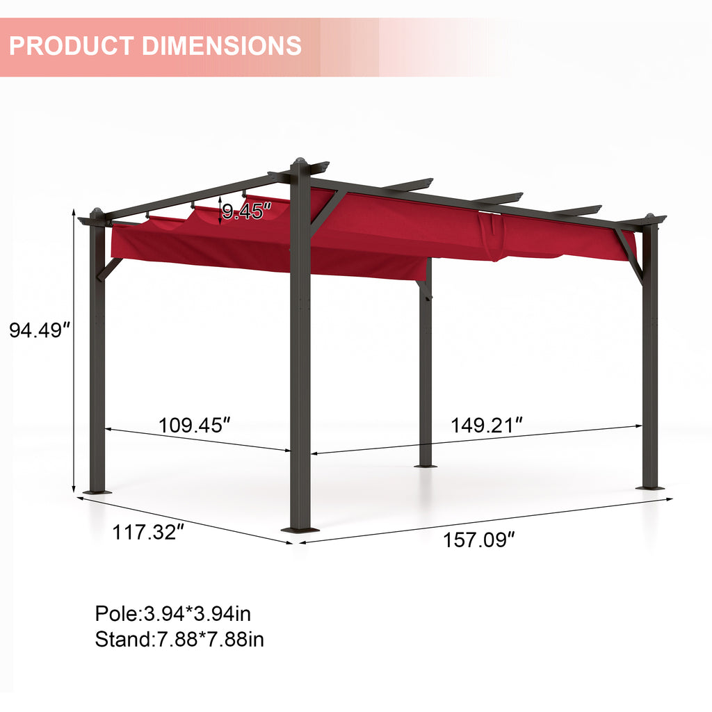 13' X 10' Retractable Pergola, Patio Gazebo Grape Trellis