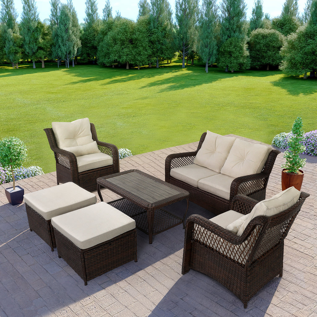 Homrest 6 Pieces Outdoor Conversation Sets with Ottoman