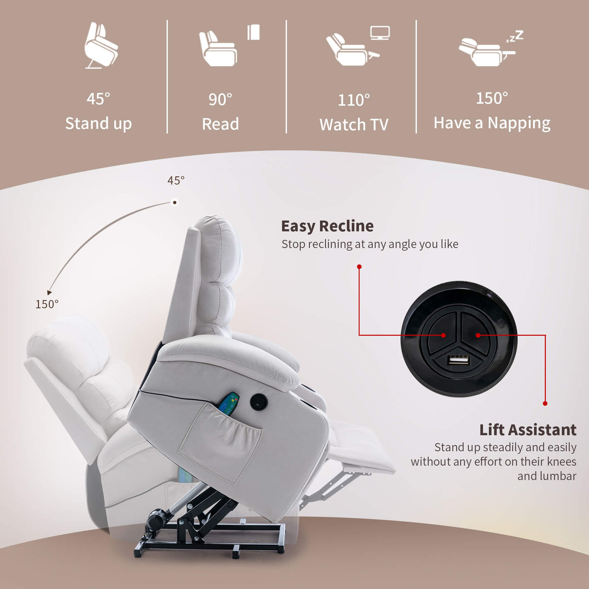 Power Lift Recliner Chair with Massage & Heat for Elderly