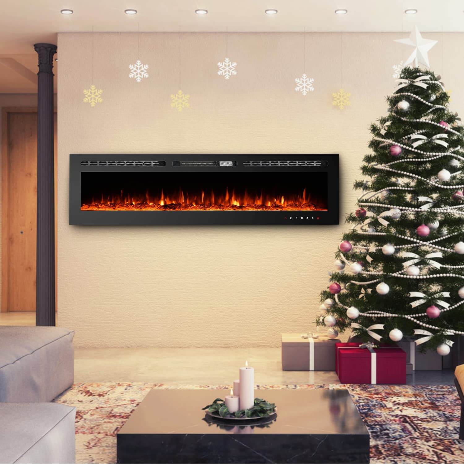 70 inch Electric Fireplace, Wall Mounted Fireplace Insert