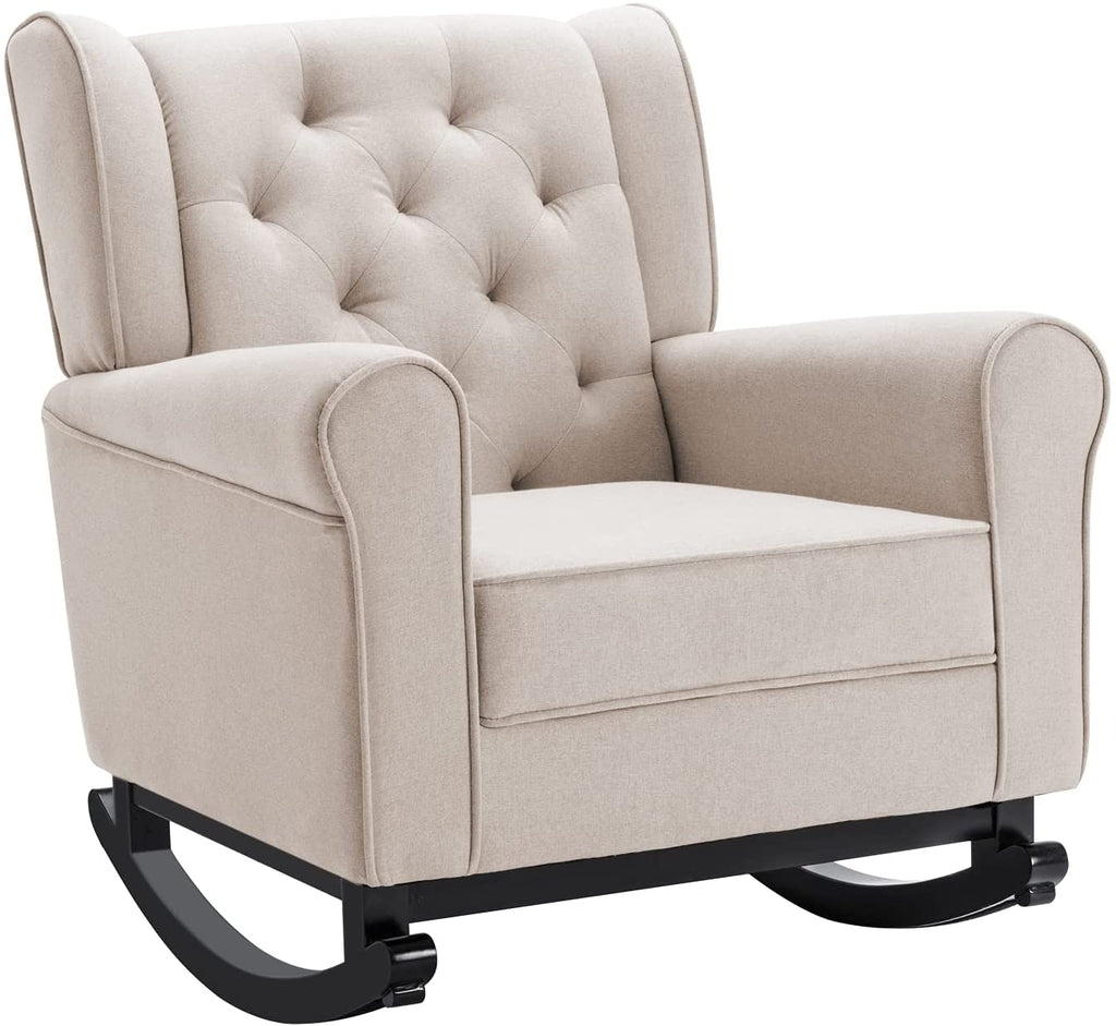 Mid Century Rocking Chair, Tufted Upholstered Glider, Beige