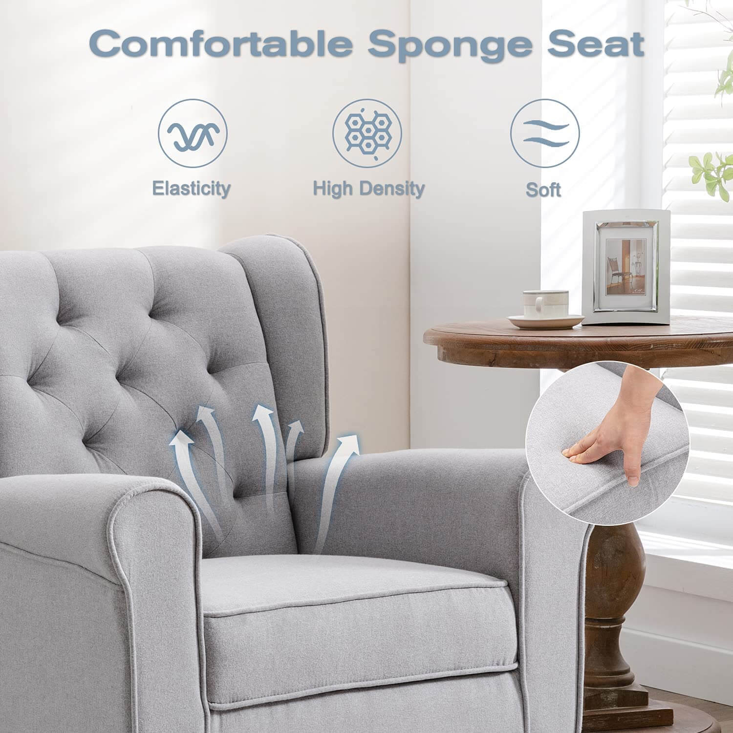 Mid Century Rocking Chair, Tufted Upholstered Glide, Gray