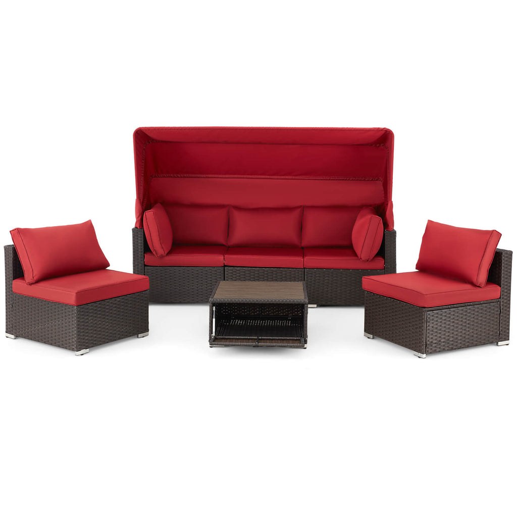 Homrest 6 Pcs Outdoor Sectional Sofa Daybed w/ Canopy