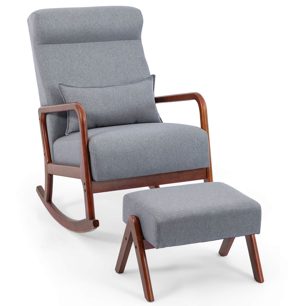 Homrest Fabric Rocking Chair Ottoman Set with Pillow