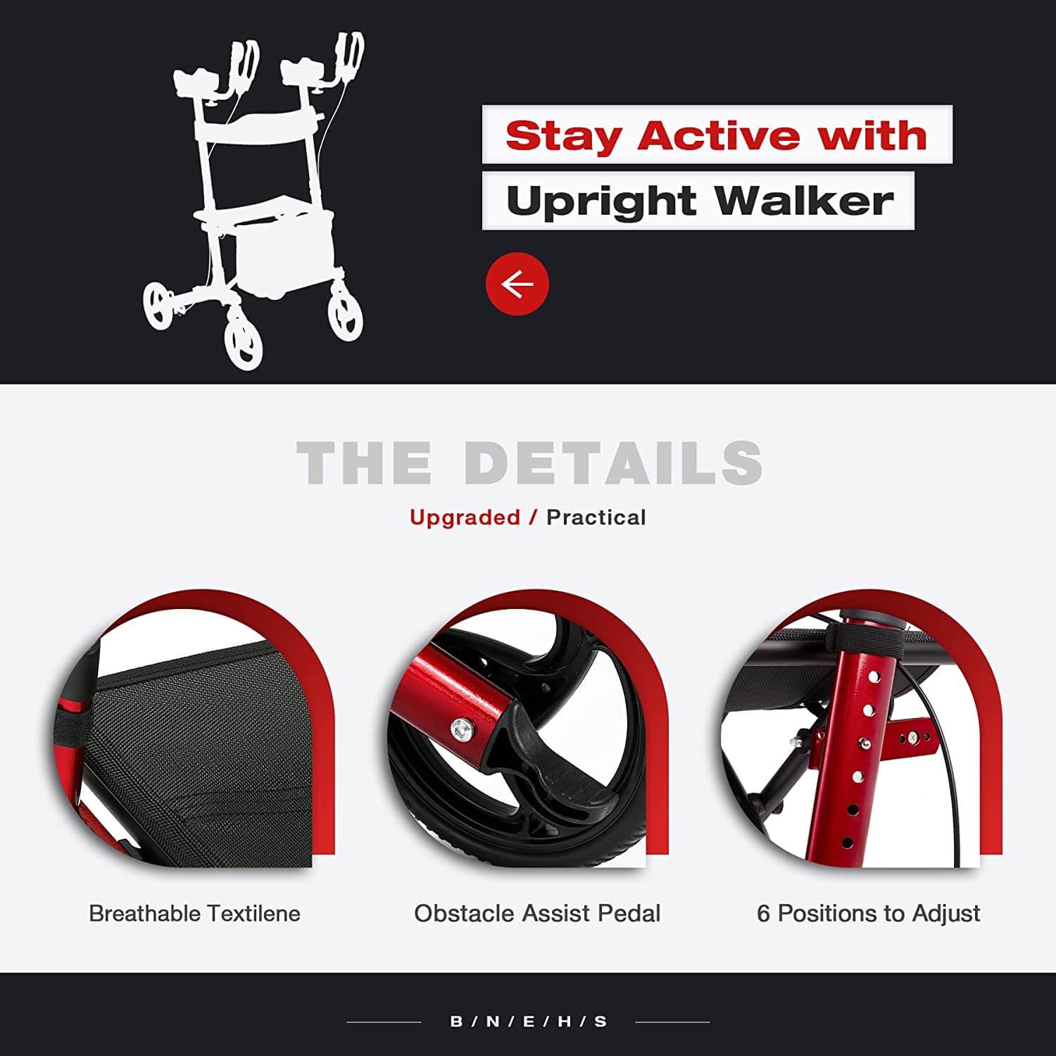 Rollator Walker with Seat Upright Walkers w/ Brake Pads