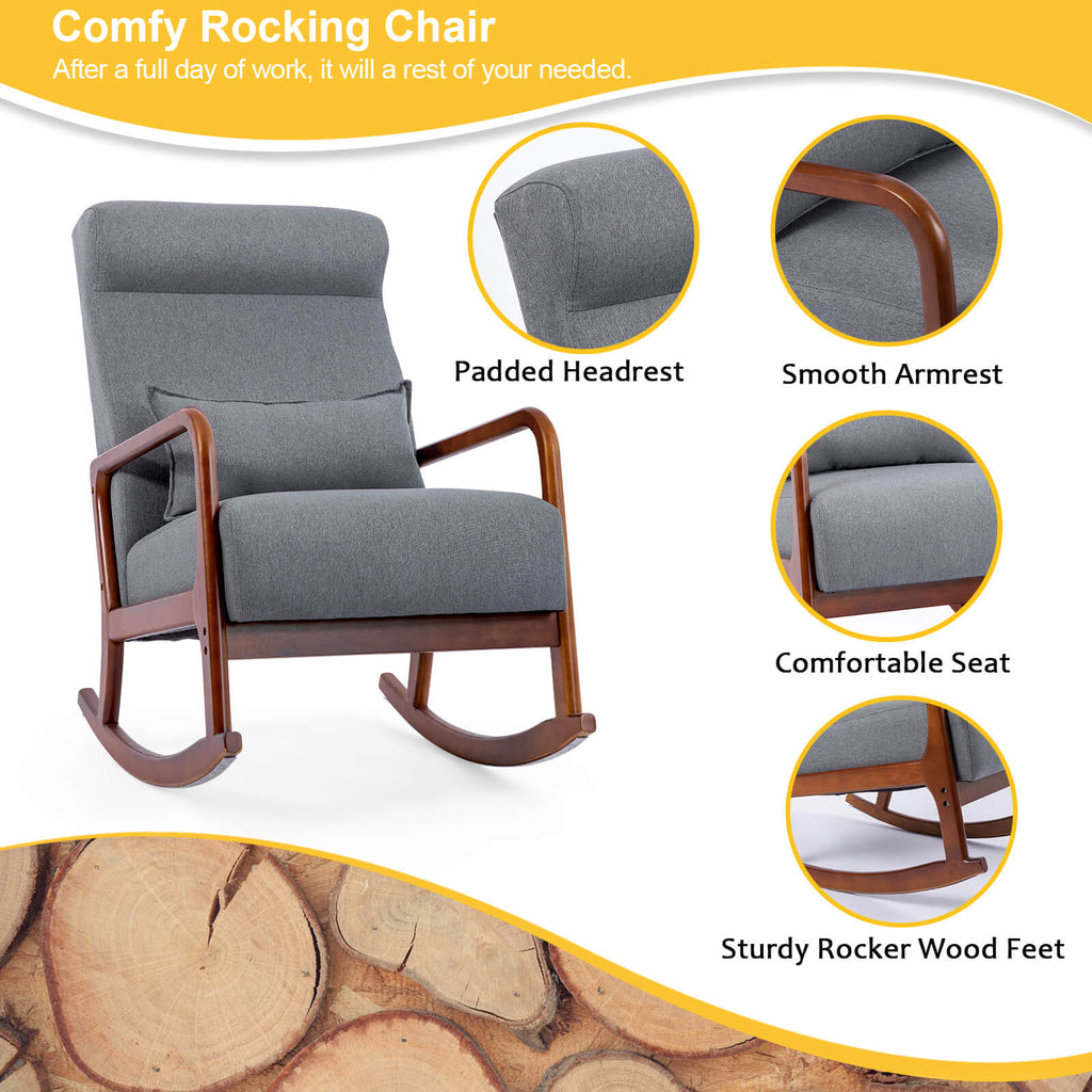 Homrest Fabric Rocking Chair Ottoman Set with Pillow