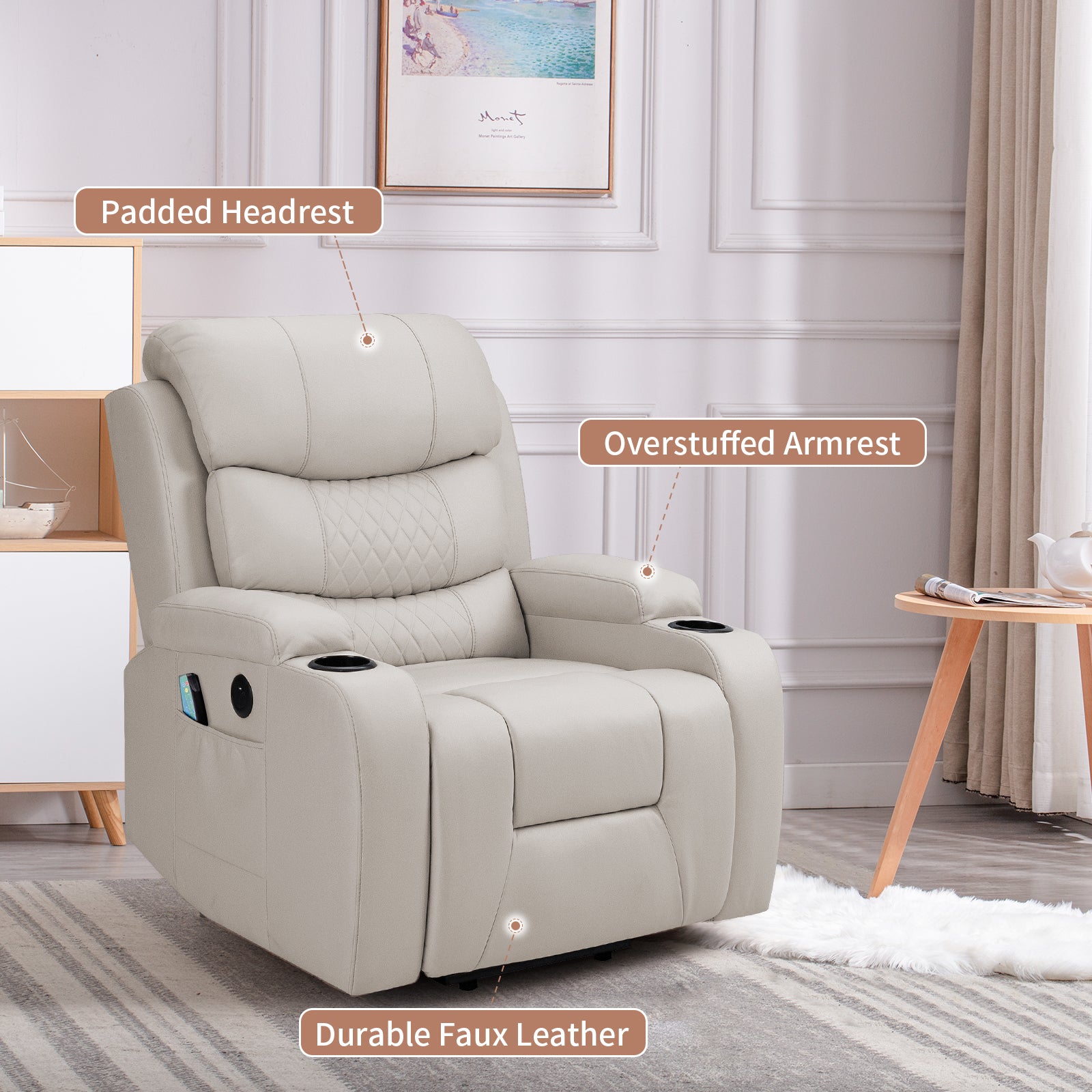 Homrest Power Lift Recliner Chair with Heated Massage, Brown