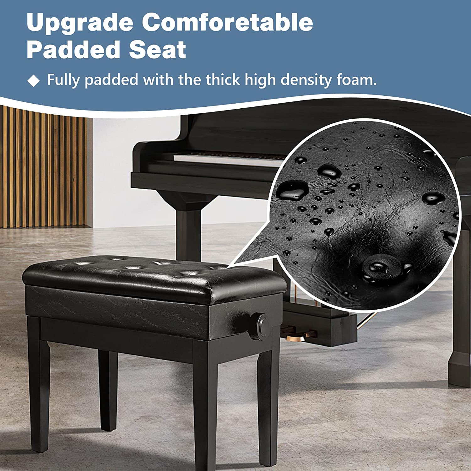 Homrest Piano Stool Solid Wood Keyboard Bench Adjustable