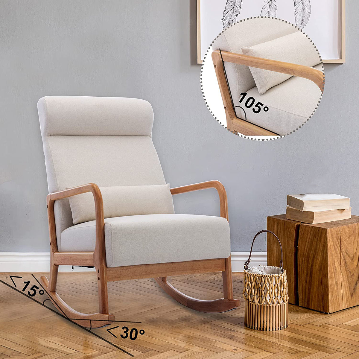 Rocking Chair with Cushion & Pillow for Living Room