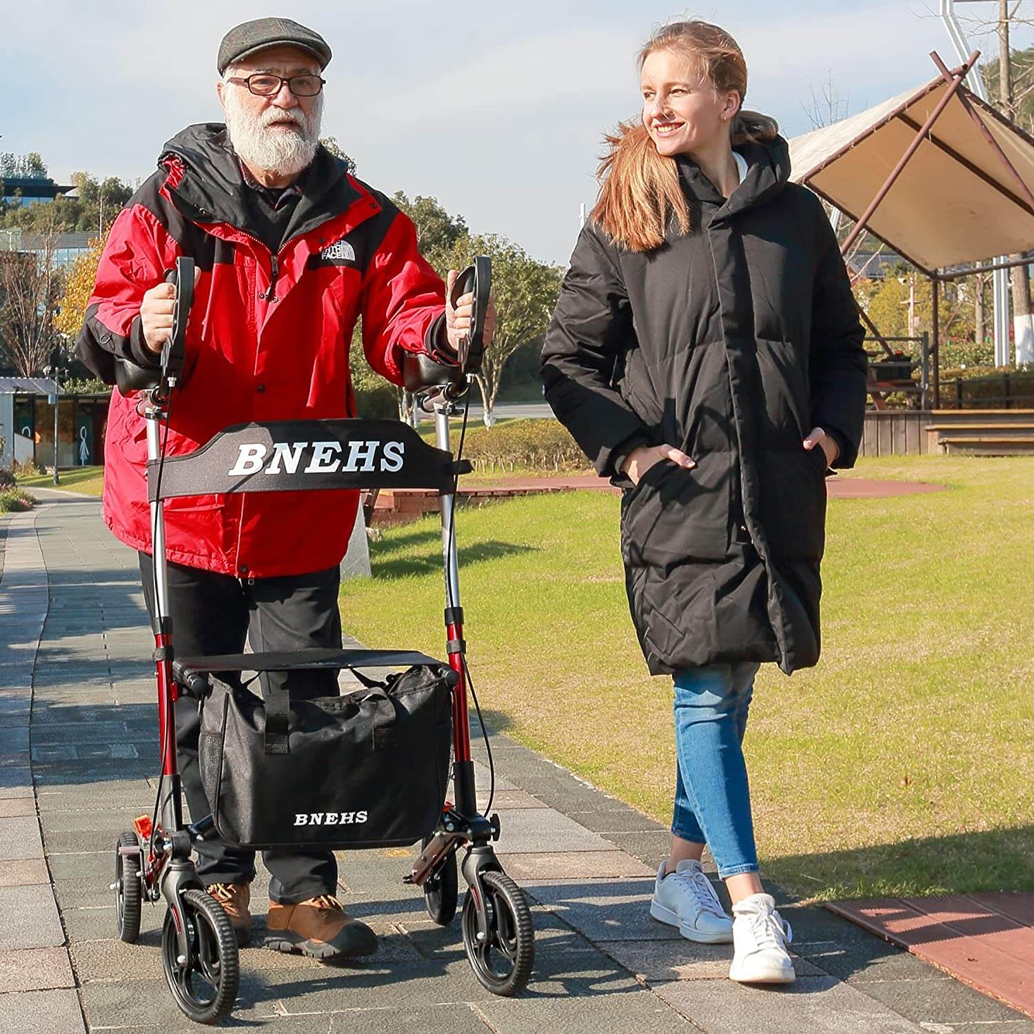 Rollator Walker with Seat Upright Walkers w/ Brake Pads