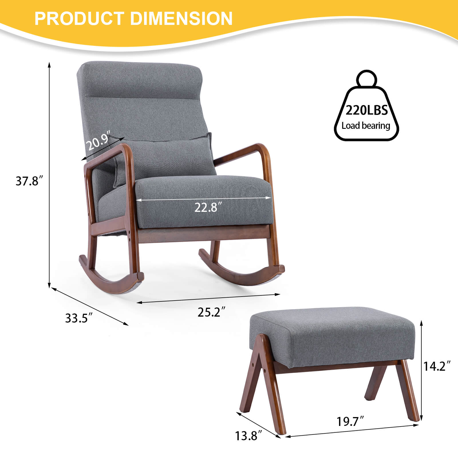 Homrest Fabric Rocking Chair Ottoman Set with Pillow