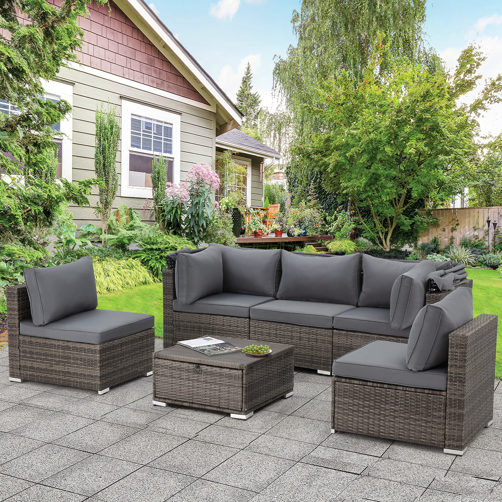 Homrest 6 Pcs Outdoor Sectional Sofa Daybed w/ Canopy