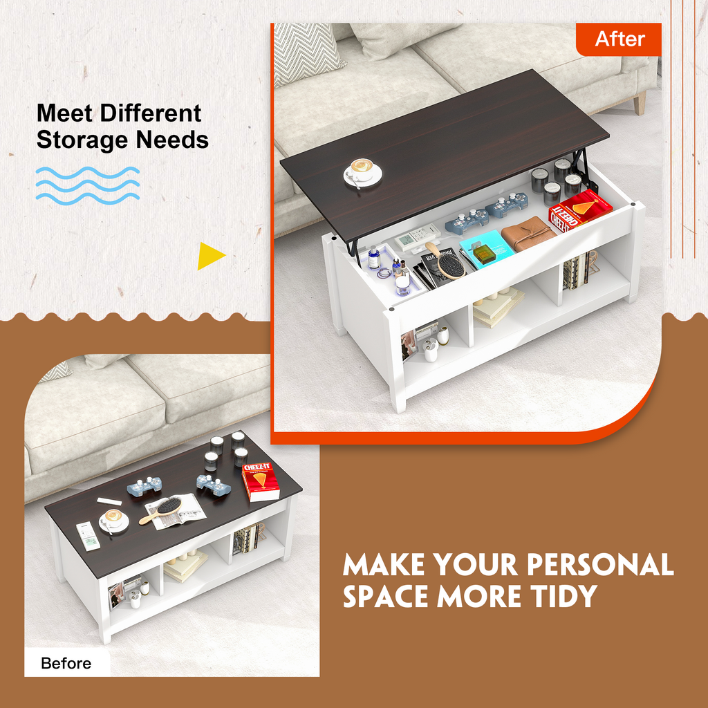 Homrest Lift Top Coffee Table, Hidden Storage Compartment