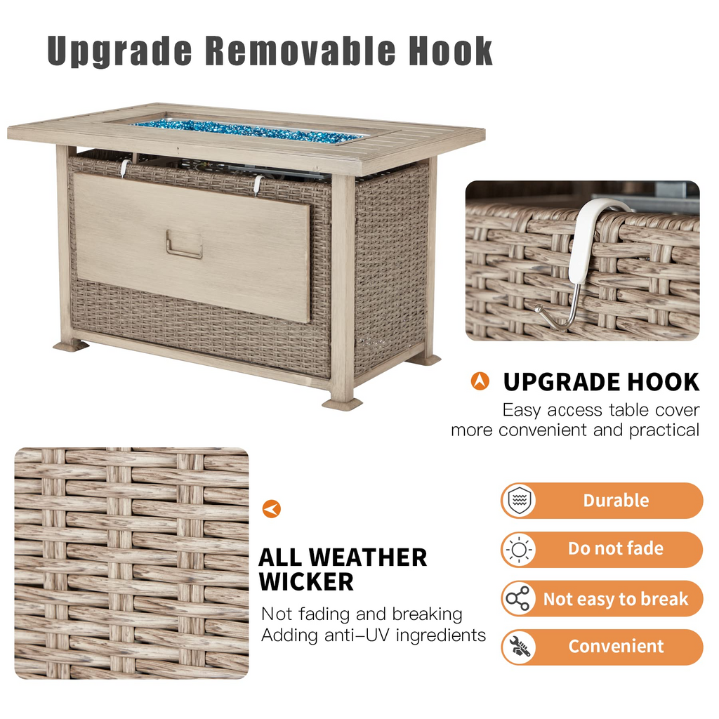 Homrest 44in Fire Pit Table Propane Aluminum Table Top