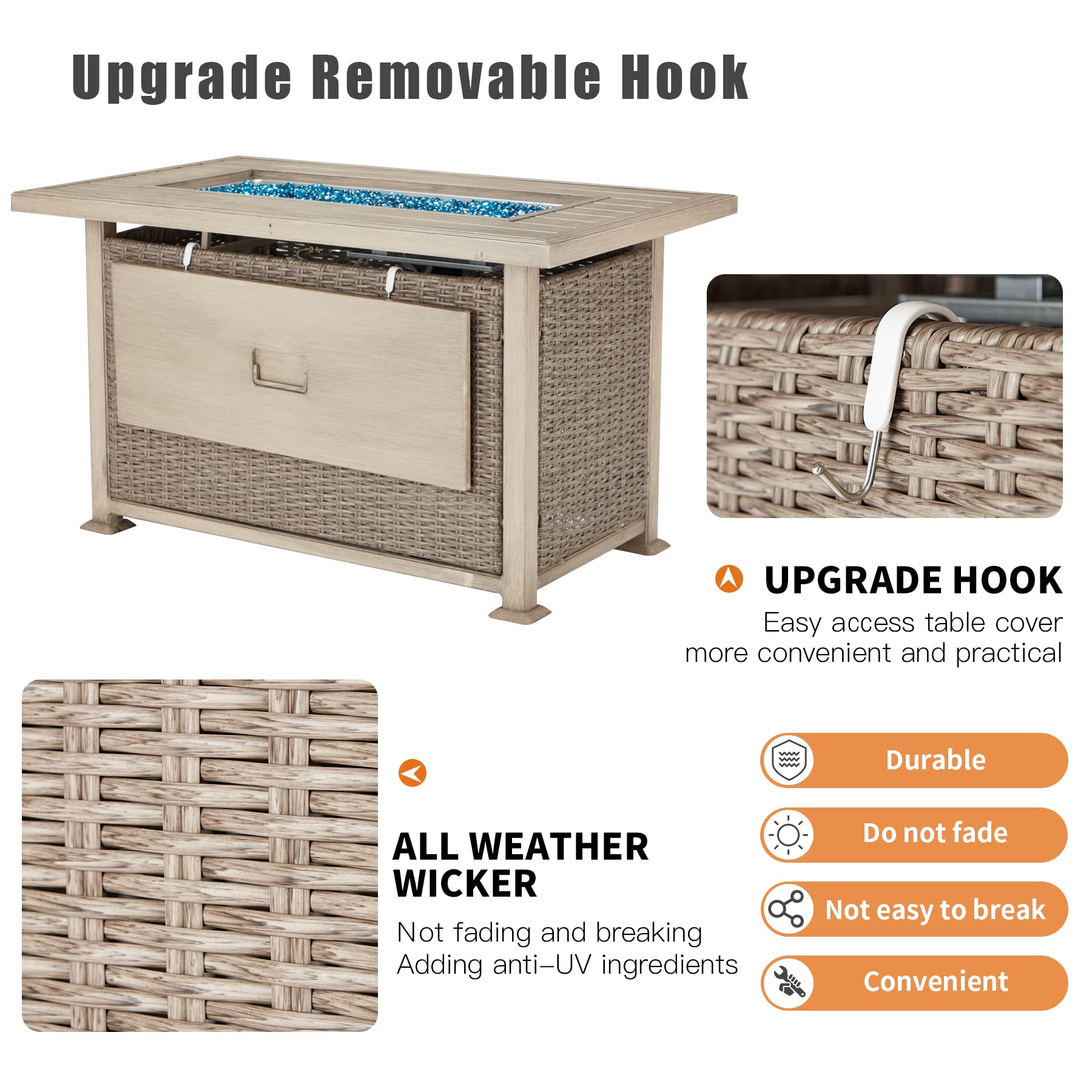 Homrest 44in Fire Pit Table Propane Aluminum Table Top